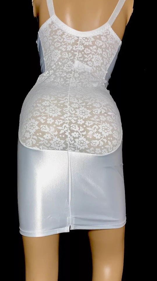 38 DD Vintage New Satin Lace Bra Girdle Full Slip Spandex One Pc Body ...