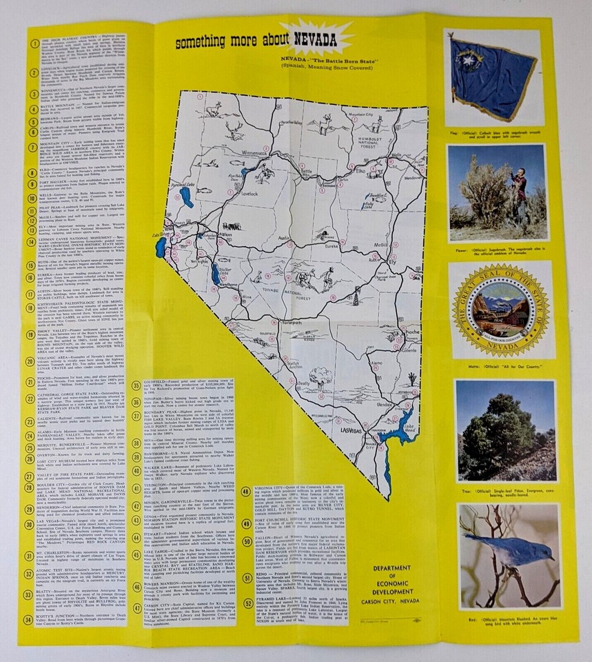 1960s Nevada Emblems Facts Vintage Travel Brochure Sports Map Parks ...