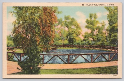 Blue Hole Castalia Spring Ohio Linen Postcard Fresh Water Pond Erie ...