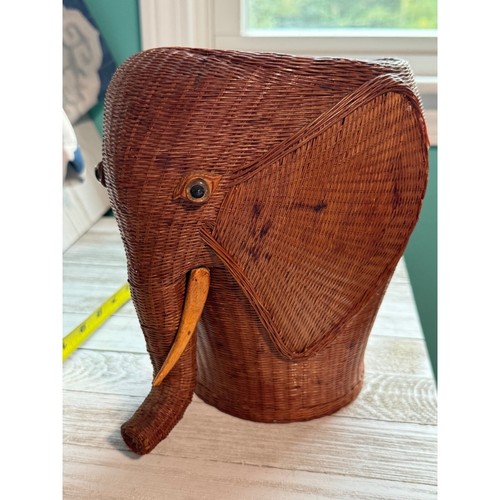 Vintage Wicker Elephant Head Planter pottery Vase 10" Tall Handwoven ...