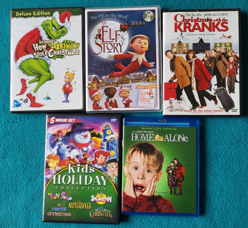 5 Classic Christmas DVDs - Grinch, Elf, Kranks, Kid's Collection &Home ...