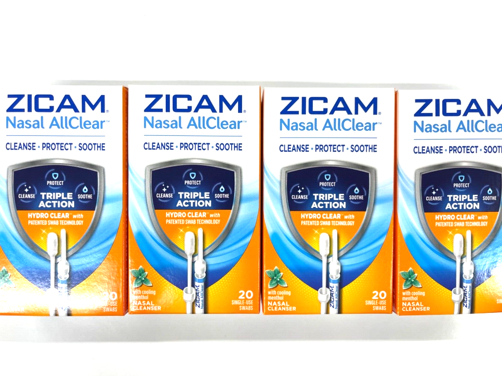 4 Pack (20 each) 80 Total ZICAM Nasal AllClear Menthol Cleanser Swabs ...
