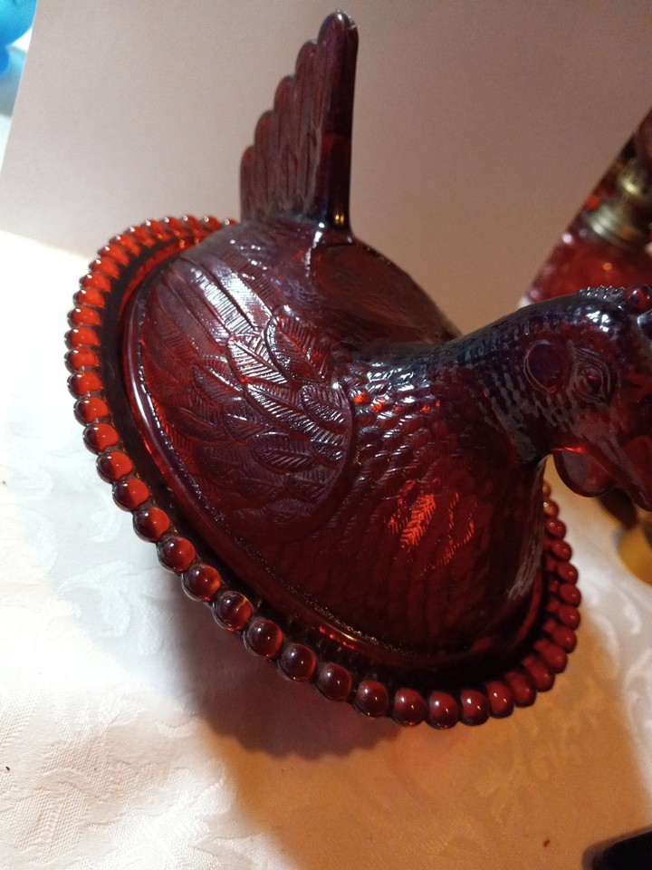 Indiana Glass Vintage Red Decorated Hen On Nest Some Flaking Look At ...
