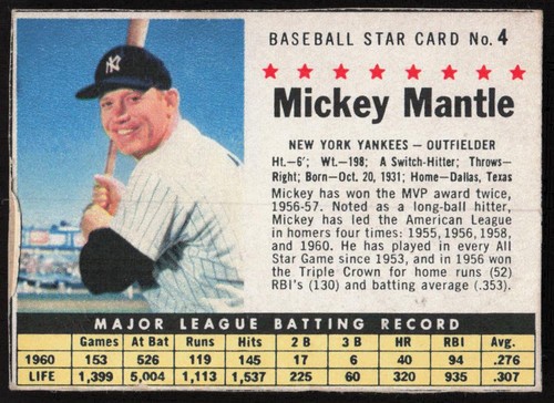 1961 Post Cereal Mickey Mantle Box Version #4a | eBay