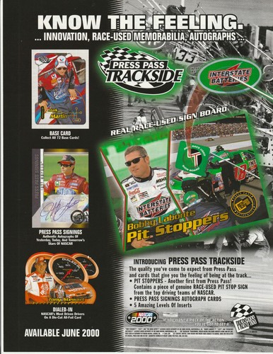 2000 PRESS PASS TRACKSIDE PROMO SELL AD SHEET Bobby Labonte Jeff Gordon ...