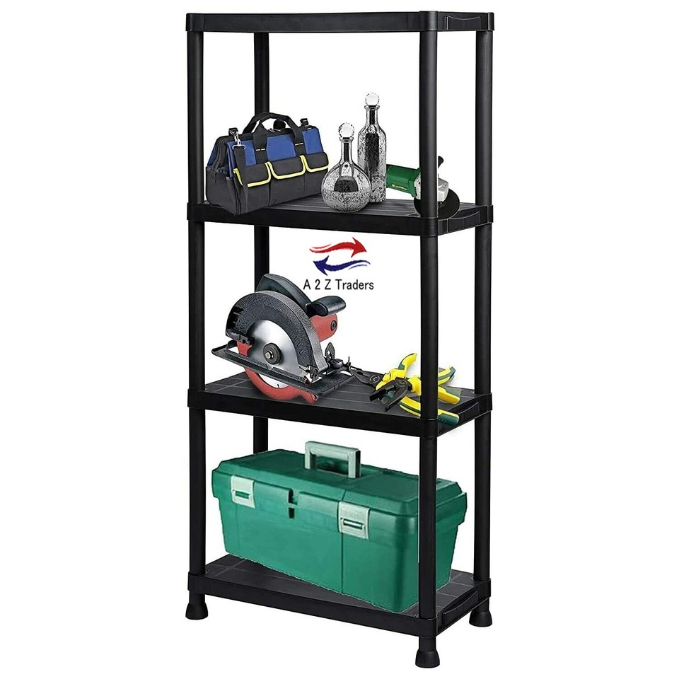 2x 4 Tier Plastic Shelf Shelving Shelves Rack Racking Home Storage Unit ...