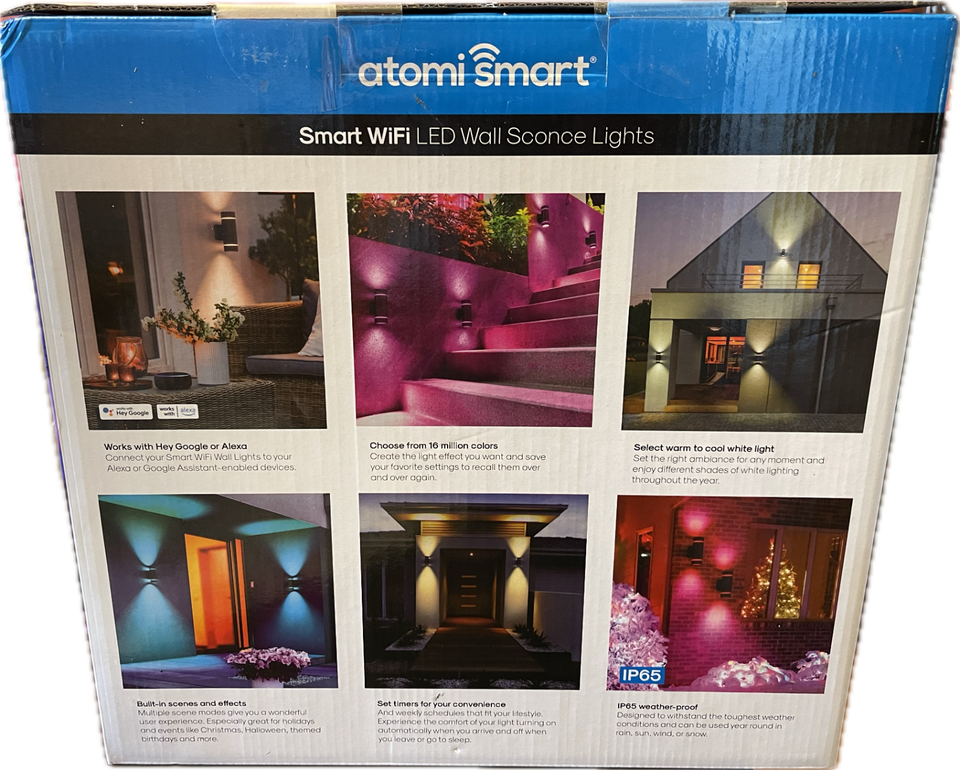 Atomi Smart Wifi Wall Light/ Sconce 2-pack Color Changing 1200-lumen ...