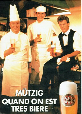 Publicité Advertising 079 1985 la bière d'Alsace Mutzig restaurant ...