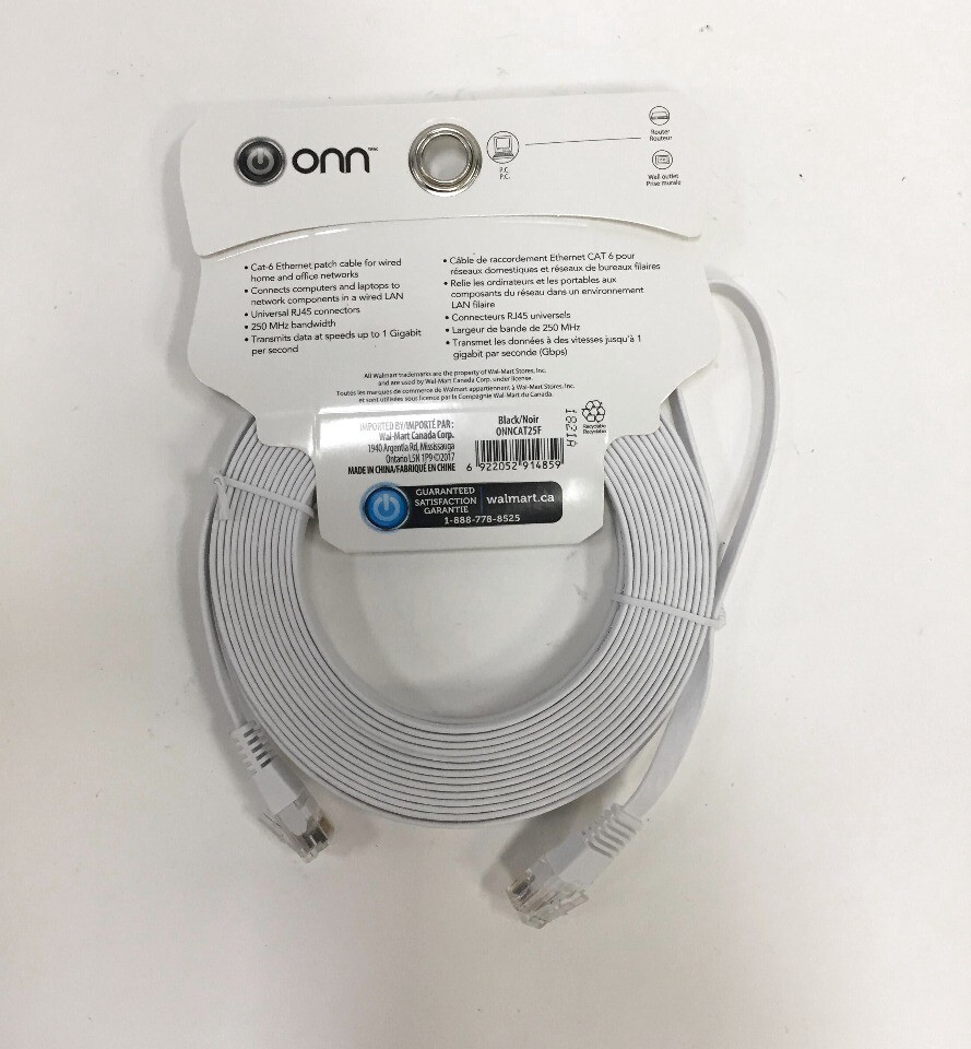 Onn Flat Ethernet Cat 6 Cable 25 foot - White Cat6 25ft | eBay