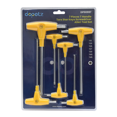 7PC T-HANDLE TORX STAR KEY SET T15 TO T45 TAMPER PROOF DRIVERS CRV UK ...