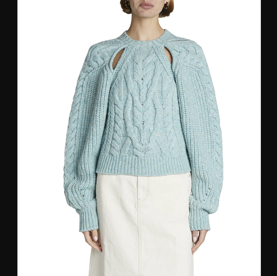 $890 Isabel Marant SS25 Blue Cable Knit Paloma Slash-Cut Sweater size ...
