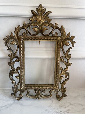 Vintage Gilt Metal VICTORIAN PICTURE FRAME Easel Broken 11x7 Fits 4x6 ...