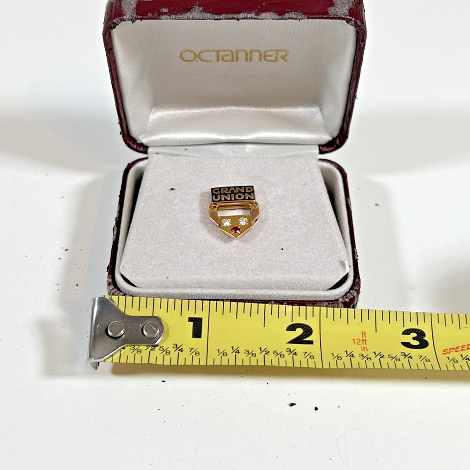 Grand Union 40 Year Service Pin 10K Gold w Diamonds & Synthetic Ruby O ...