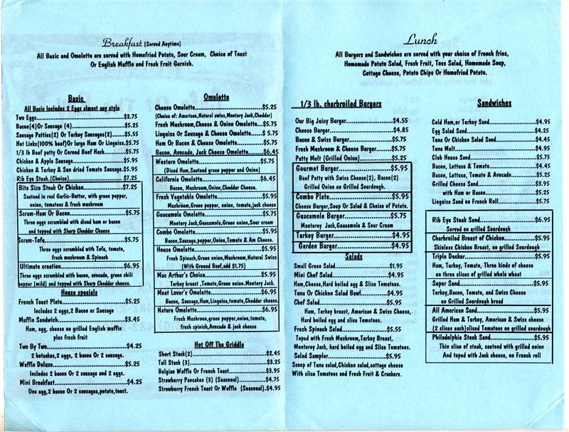 Cafe of the Bay Menu MacArthur Blvd Oakland California | eBay