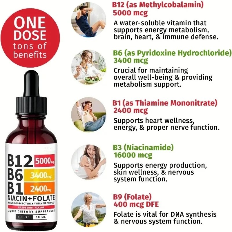 3/1x Vitamin B12 and B6 Liquid Drops, B12 Sublingual Vitamin B Complex ...