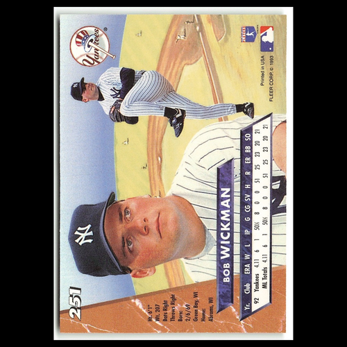 Bob Wickman #251 1993 Fleer Ultra New York Yankees Baseball Card MLB NM ...