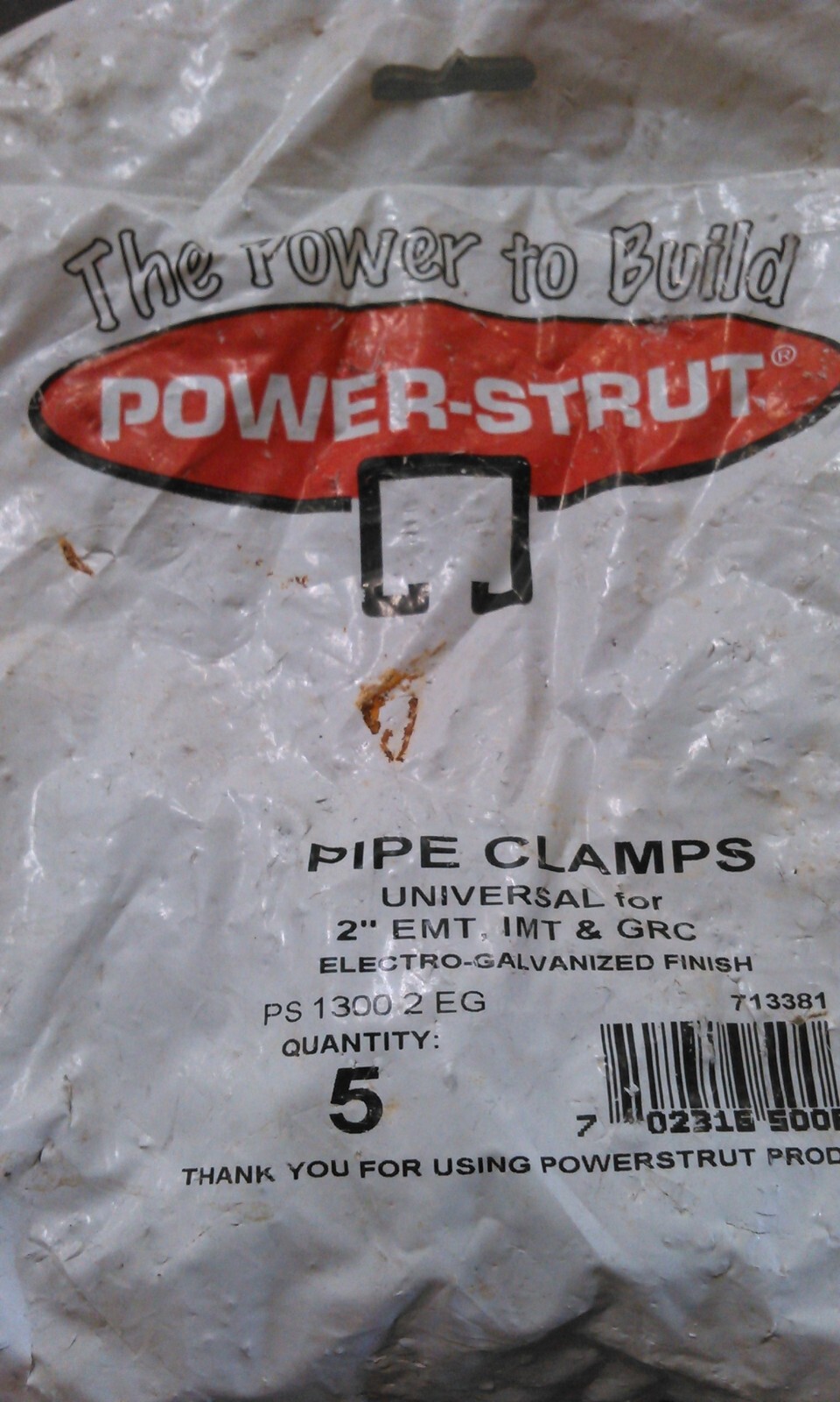 POWER-STRUT PS13002EG; PIPE CLAMPS FOR 2" EMT,IMT,GRC; BAG OF 5 | eBay