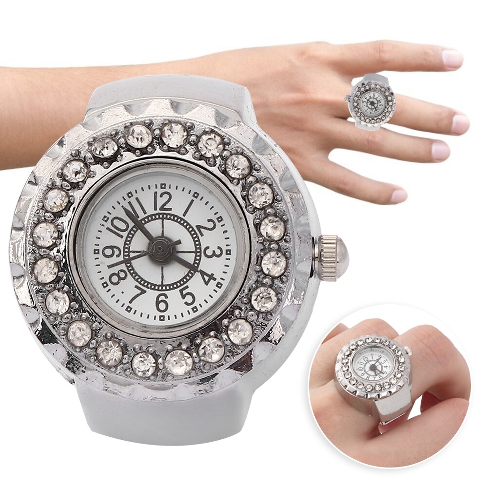 Finger Ring Watch Shining Rhinestone Quartz Ring Watch For Women(Silver ...