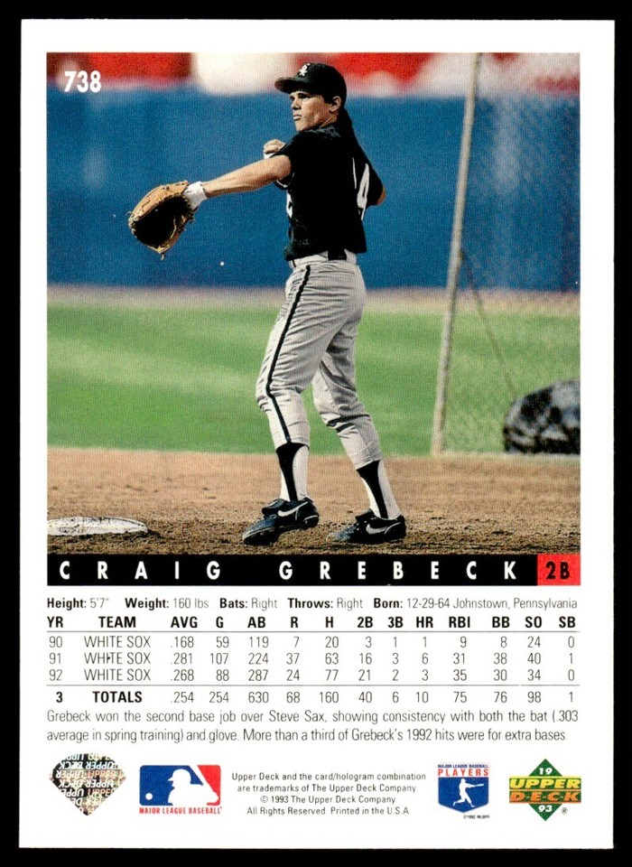 1993 Upper Deck #738 Craig Grebeck Chicago White Sox | eBay