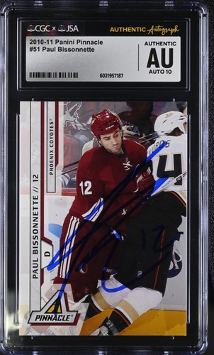 Paul Bissonnette Signed 2011-12 Pinnacle Card #51 Biz Nasty CGC AU JSA ...