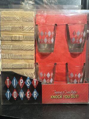 Tipsy Tower Party Drinking Game With 60 Wooden Stacking Blocks & 4 Shot ...