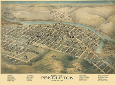 Pendleton, Oregon - 1890 - Aerial Bird's Eye View Map Poster | eBay