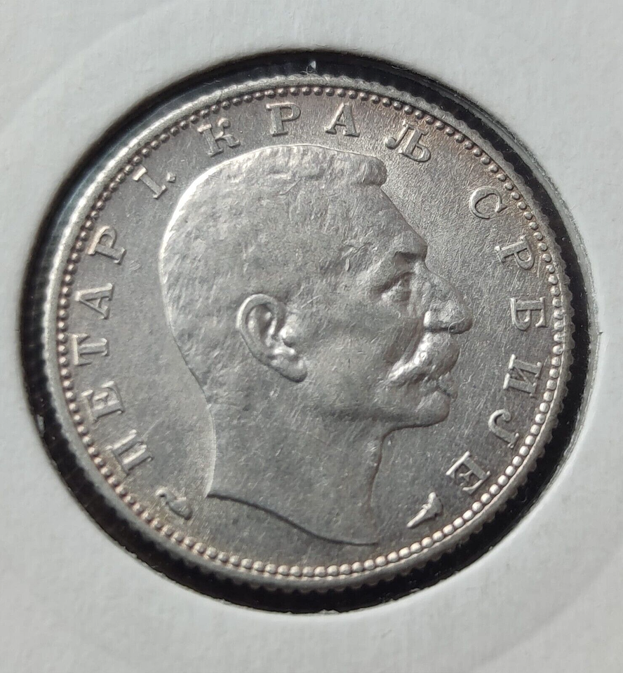 🔴SERBIA 1 Dinar 1915 w/o sigature under neck / High grade silver coin🔴 ...