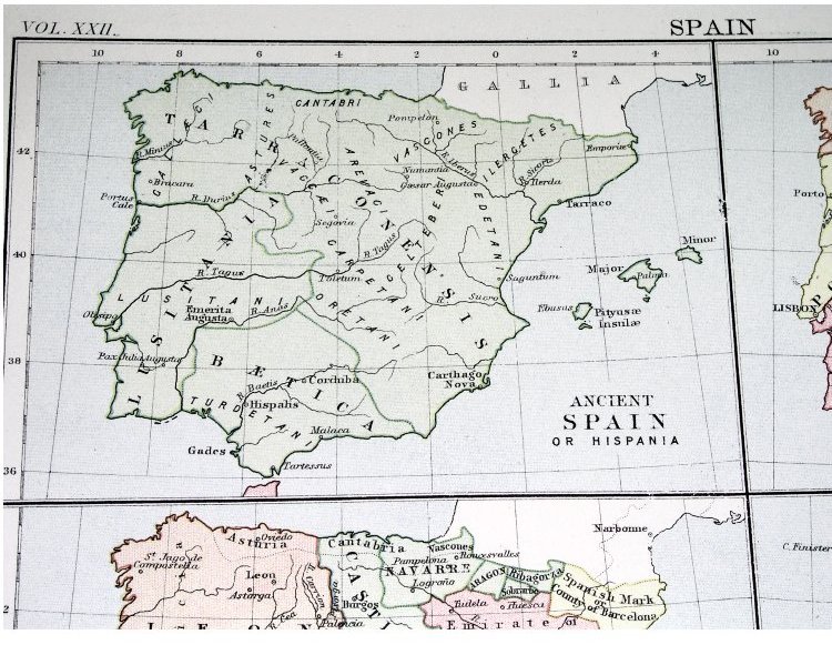 1886 ORIGINAL ANTIQUE HISTORICAL MAP OF SPAIN PORTUGAL HISPANIA ANTIQUE | eBay