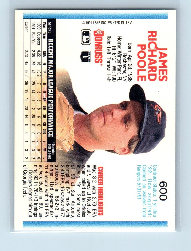 1992 Donruss Jimmy Poole Baltimore Orioles #600 | eBay