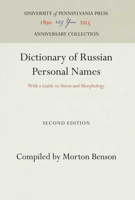 Dictionary of Russian Personal Names von Morton Benson (2017, Gebundene ...