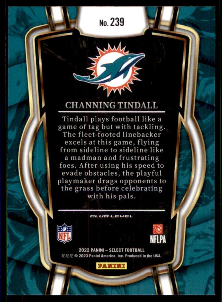 Channing Tindall 2022 Select Club Level Miami Dolphins #239 Rookie | eBay