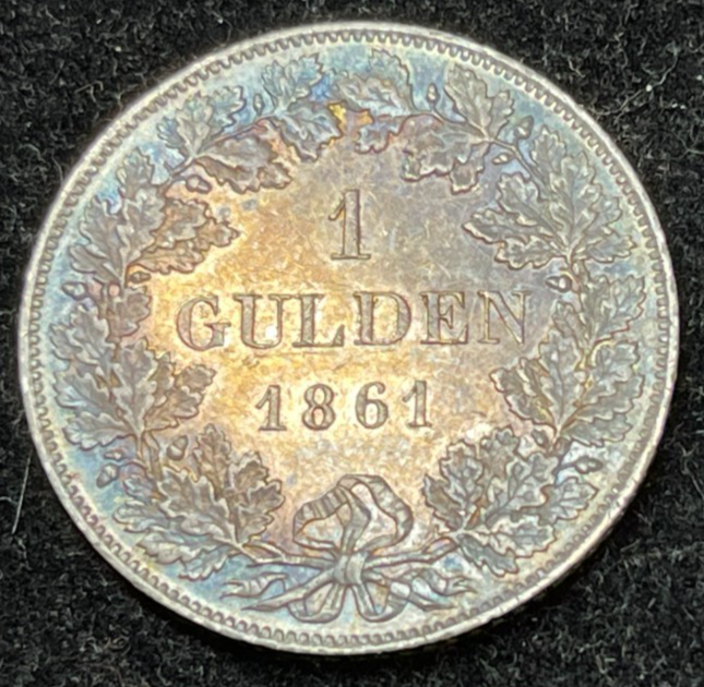 1861 German Bavaria Gulden Silver Coin Excellent Condition High Value ...