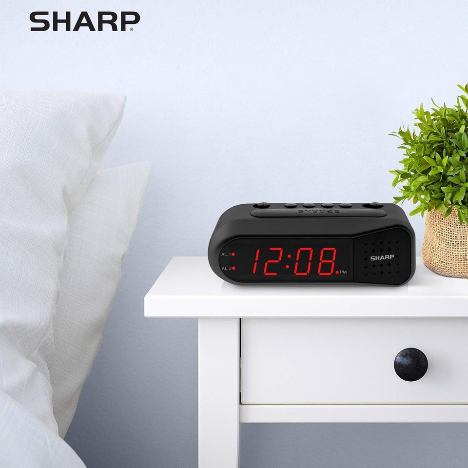Stylish Black Digital Alarm Clock with Illuminated Red Digits - 5.5" x ...