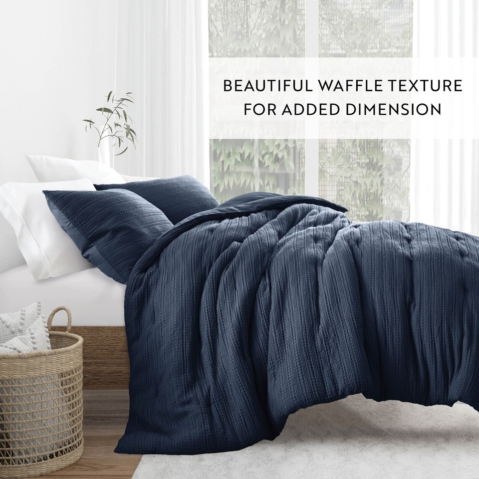Luxury Waffle Textured 3-Piece Comforter Set: All-Season Down ...
