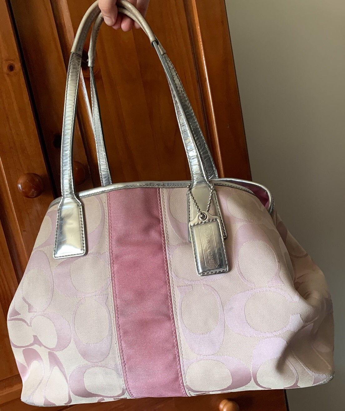 COACH Pink Signature Stripe Carry All Handbag LO871-1… - Gem
