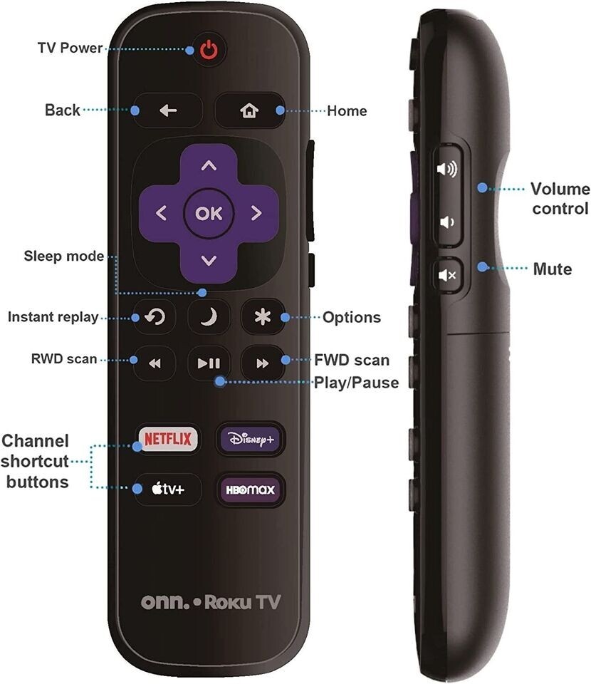 Original ONN Roku TV Remote Control Netflix/Disney Plus/Apple TV+/HBO ...