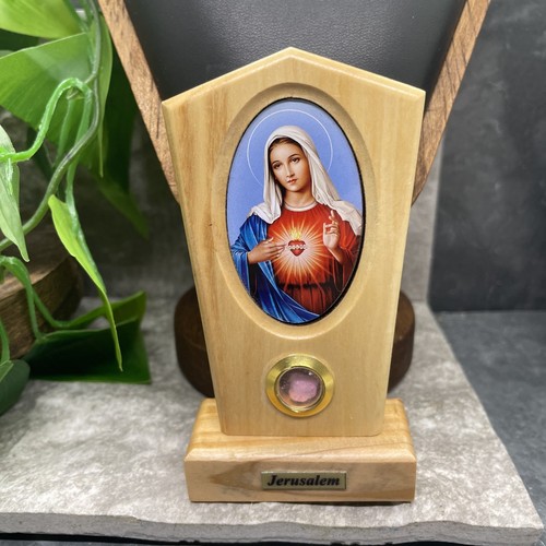 Holy Land Olive Wood Stand Plague 2X4" Embedded Glass Cont 861 Virgin ...