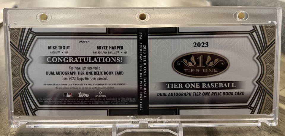 2023 Topps Tier One 1 Dual Auto Relic Booklet Mike Trout & Bryce Harper ...