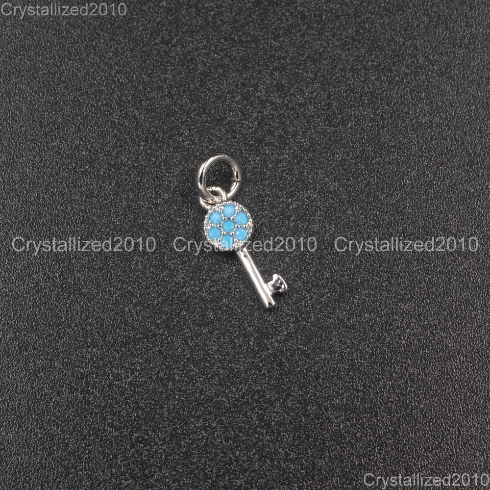 Natural Gemstone Turquoise Pave Key Shape Bracelet Connector Charm ...