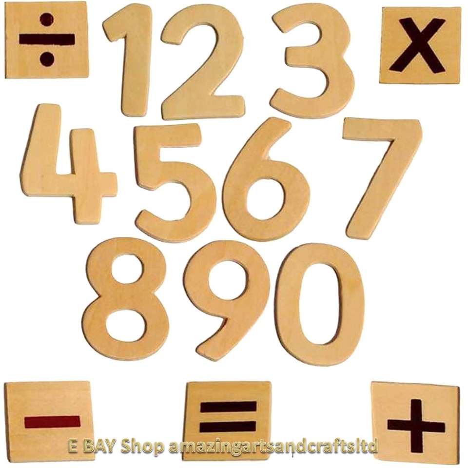 30 Natural Wooden Numbers with Math Symbols | eBay UK