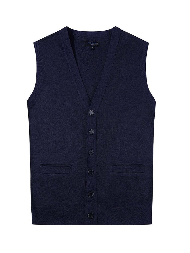 Men's V Neck Vest Button Two Pocket Inside Vest Sweater Knitted ...