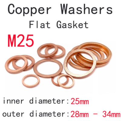 M25 Copper Flat Gasket Round Washers Sealing Washer 25mm Inner Dia 28mm ...