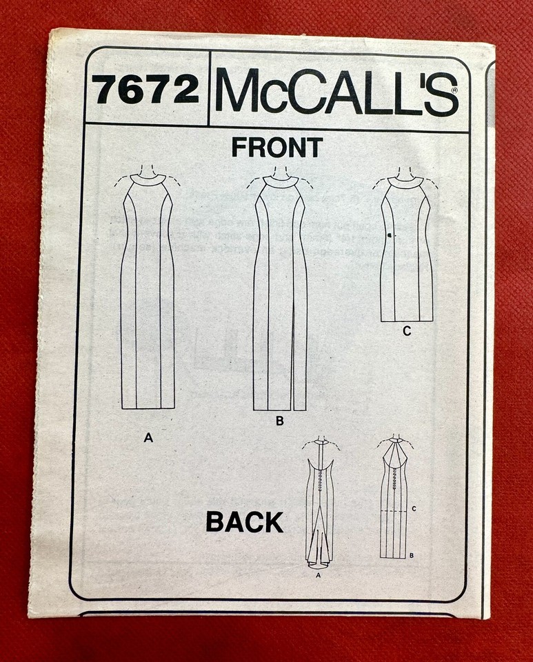 McCall's 7672 Misses Formal Lined Dress In 2 Lengths 16-18-20 Vintage ...