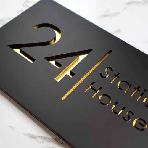 Laser Cut House Signs Matt Black & Gold Door Numbers Address Plaque ...
