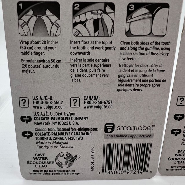 Lot 3 (2pk 6 total) Colgate Charcoal Dental Floss non-teflon Mint for ...