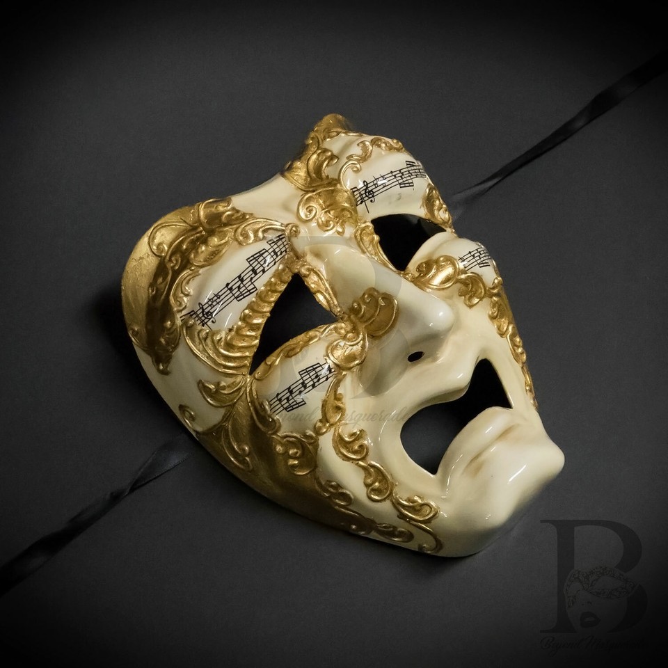 Comedy and Tragedy Masks Venetian Music Notes Masquerade Mask HIGH ...