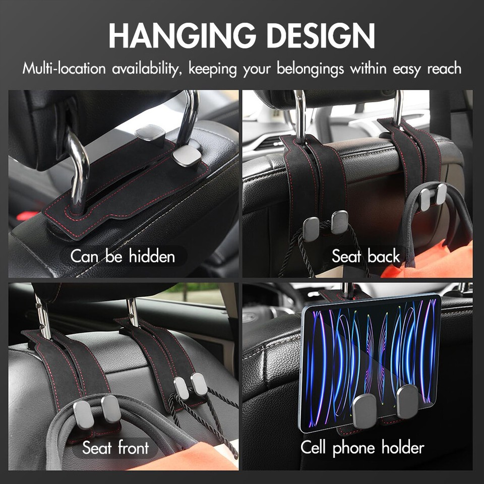 2PCS Car Headrest Hook Leather Seat Back Hanger Bag Purse Cloth Holder ...
