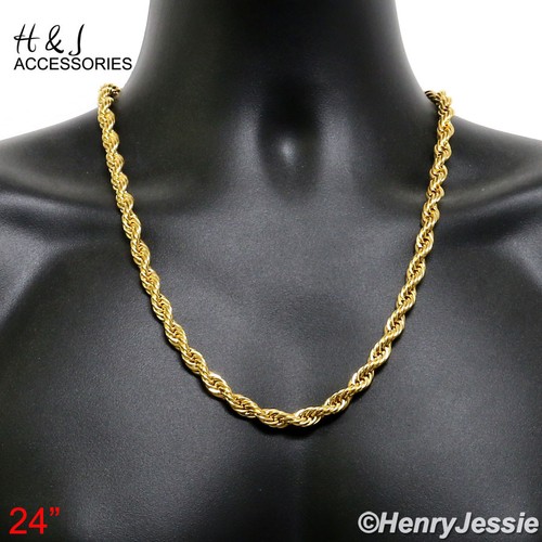 24"MEN's Stainless Steel 8mm Gold Plated Smooth Rope Chain Necklace ...