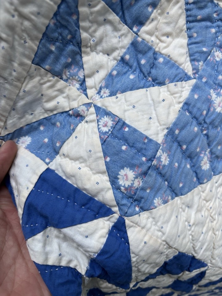 OUTSTANDING Vintage Blue & White Pinwheel Antique Quilt ~ C 1900s 81”x68” Indigo | eBay