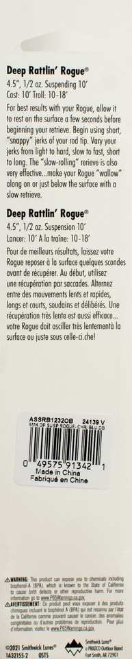 (LOT OF 3) SMITHWICK DEEP RATTLIN' ROGUE 4.5" 1/2OZ ASSRB1232OB CHR BLU ...